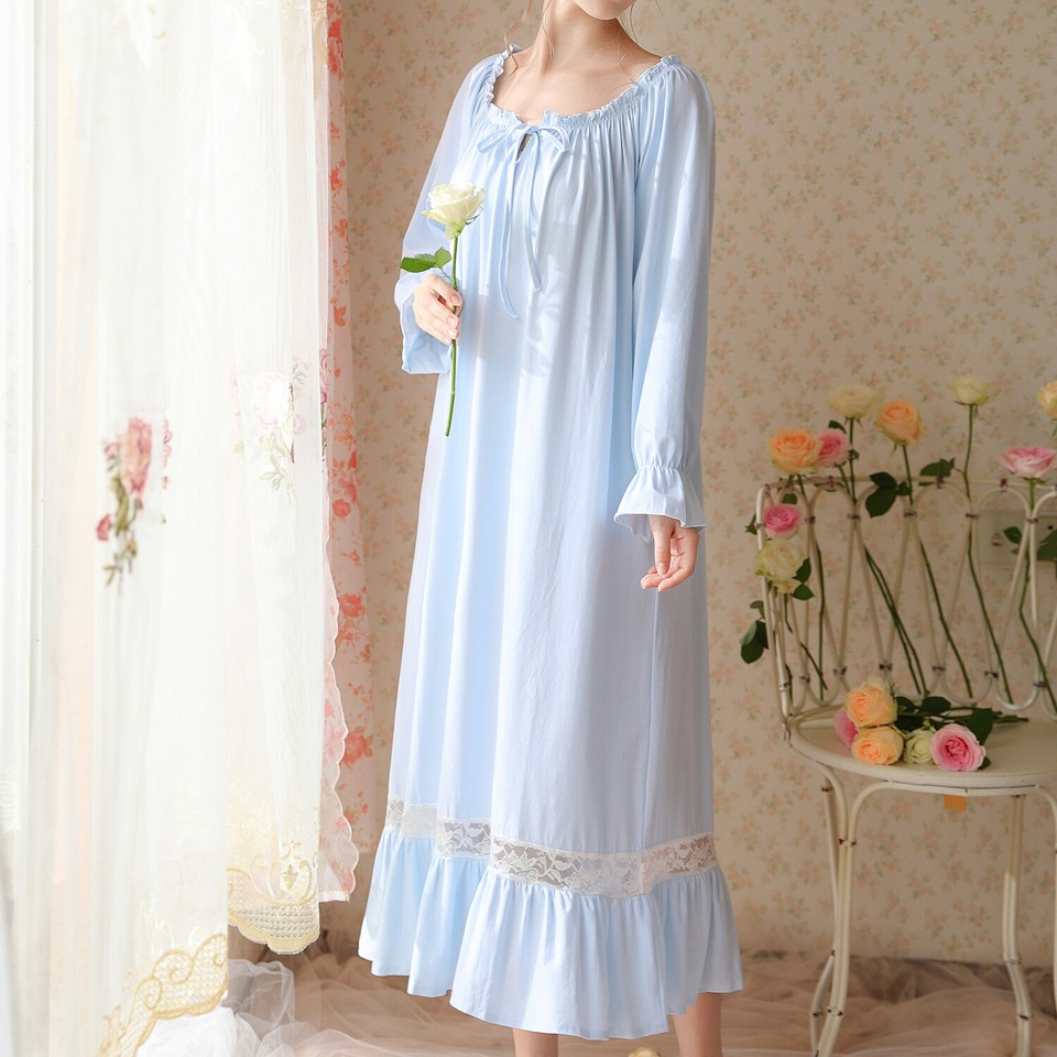 Women's Long Sleeve Victorian Nightgown Ruffle Square Neck Vintage ...