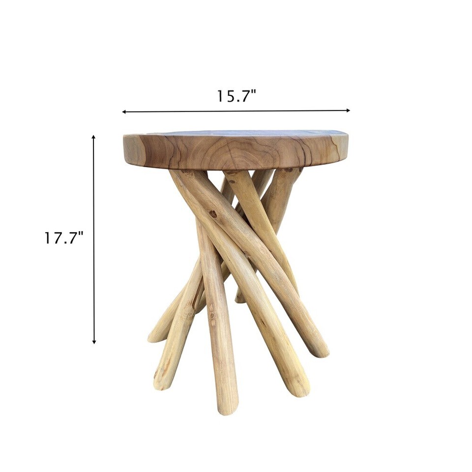 Teak Wood Branch End Table Rustic Side Table Small Accent Table Plant ...