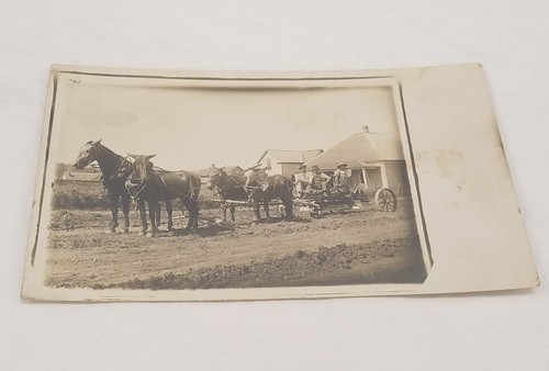 RARE Antique Real Photo Postcard RPPC Horse & Farmers Plowing Farm ...