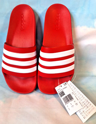 ADIDAS ADILETTE SHOWER SLIDES SLIDERS SANDALS RED & WHITE SIZE 9 | eBay UK