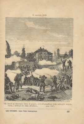 Stampa antica BATTAGLIA DI PALESTRO nel 1859 Pavia 1885 Old Antique ...