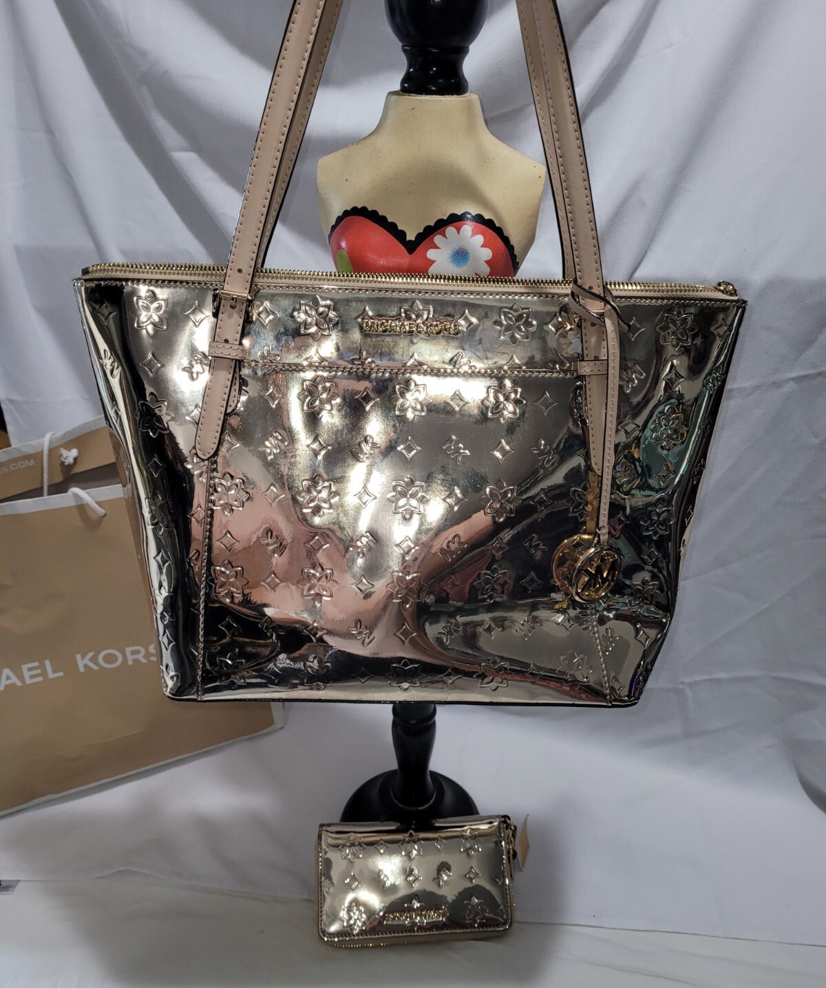 Michael Kors CIARA Gold Metallic Top Zip Tote Dust Ba… - Gem