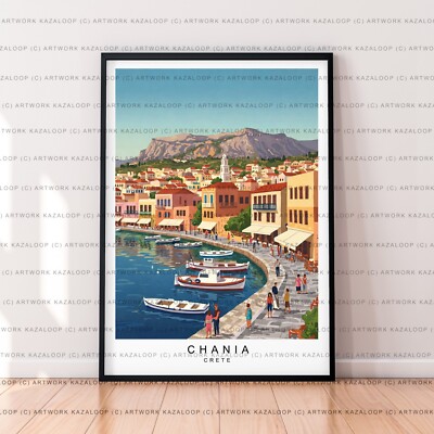 Chania Crete Greece Unframed Poster Illustration Art Of Colorful ...