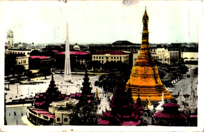Vintage 1950s Postcard Yangon Myanmar Sule Pagoda Hand-Tinted - Free Shipping | eBay