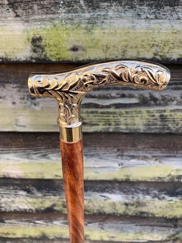 NEW SOLID ANTIQUE SOLID BRASS HANDLE WOODEN WALKING STICK CANE VINTAGE ...