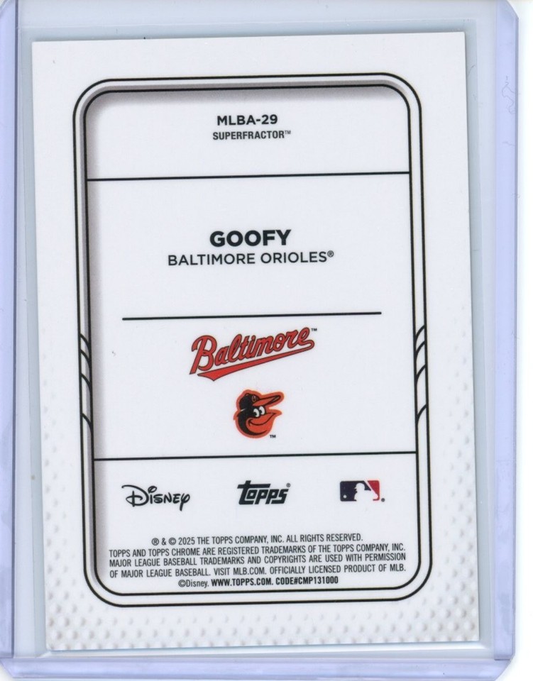 2025 Topps Chrome Baseball Disney Goofy Superfractor Baltimore Orioles ...