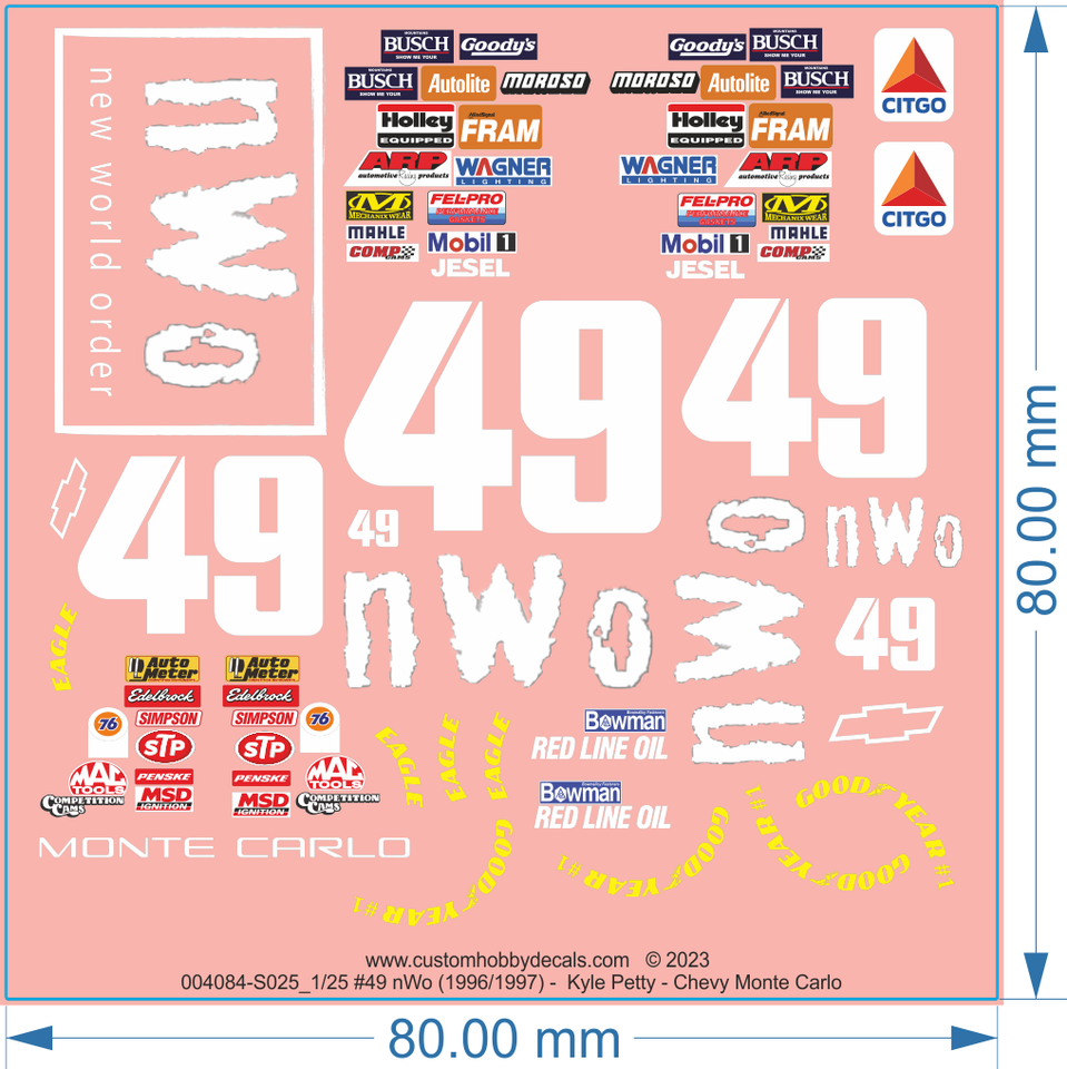 #49 nWo Kyle Petty Chevy Monte Carlo - 1/25 - Water Decal | eBay