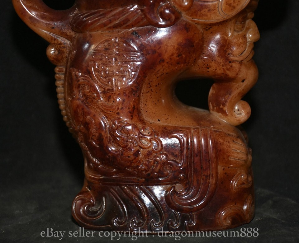 8.4" Chinese Natural Xiu Jade Carved Dynasty People Beast Wine vessel ...