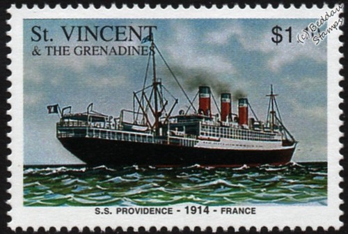 1914 SS PROVIDENCE (Fabre Line, France) Ocean Liner Ship Stamp (1996 St ...