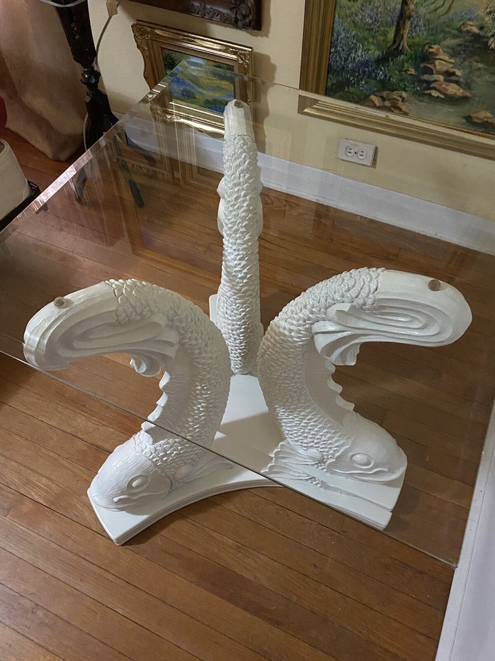 Koi Fish Console Coffee Accent Table-Glass Top-Neoclassical ...