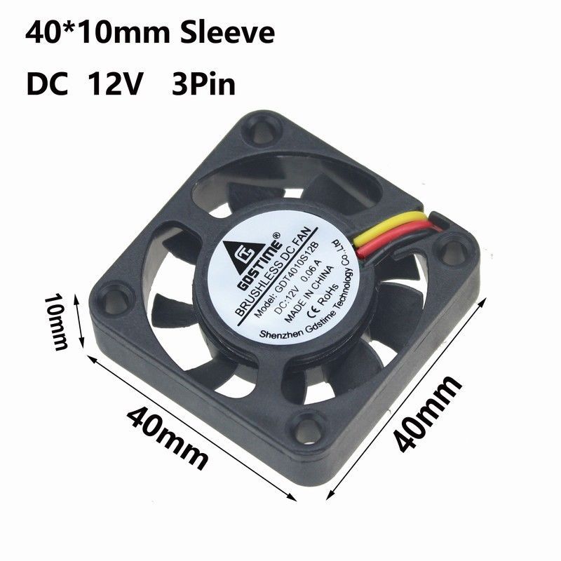 2 Pcs 12V 3Pin 4cm 40mm 40x10MM 9 Blades Mini DC Brushless Cooling Fan ...