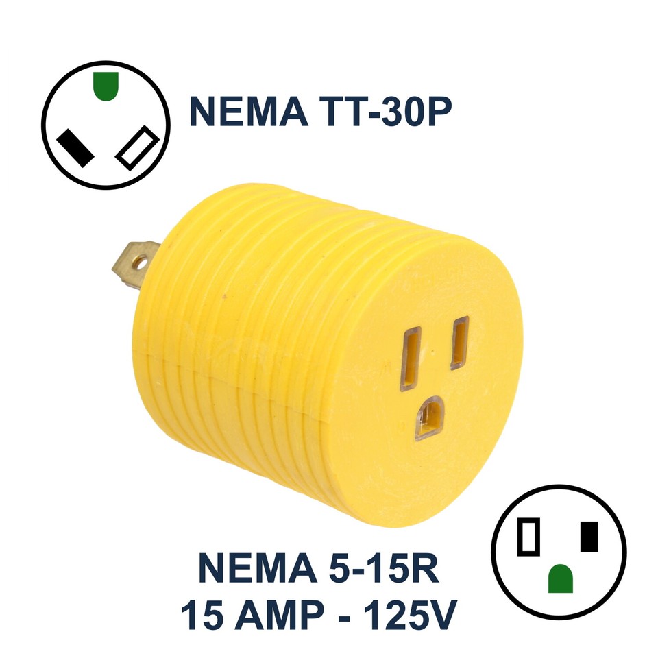 Power Adapter 3 prong 15 amp Male to 30 amp 110 female TT30P to 5-15R ...