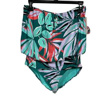 Anne Cole Zesty Tropical Blouson One Piece Keyhole Swimsuit Green Size ...