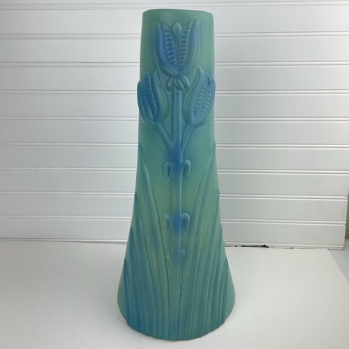 HUGE Van Briggle Pottery Turquoise Ming Blue Yucca Flower Floor Vase 17 ...