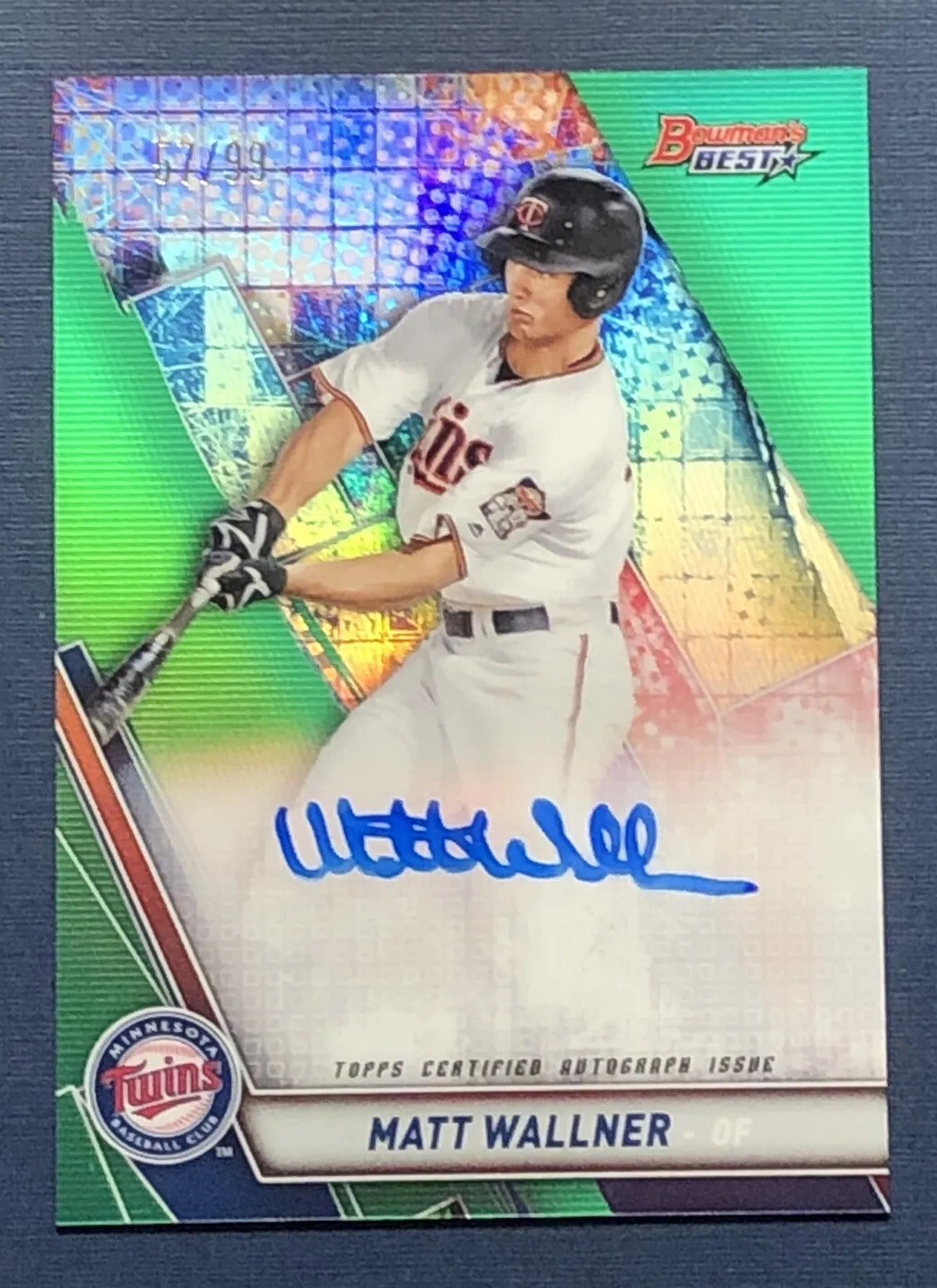 MATT WALLNER ON CARD AUTO GREEN REFRACTOR /99🔥Minnesota Twins🔥1st MLB ...