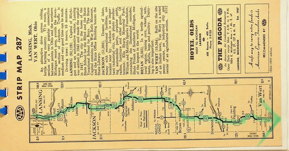 1954 TRIPTIK AAA AMERICAN AUTOMOBILE ASSOCIATION MAP - E14-K | eBay