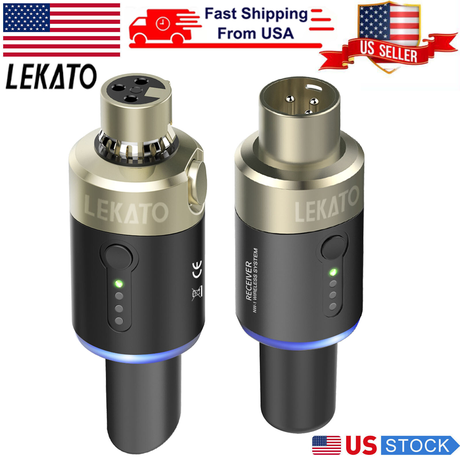 LEKATO Wireless Microphone System Transmitter Receiver 5.8GHz Plug On ...