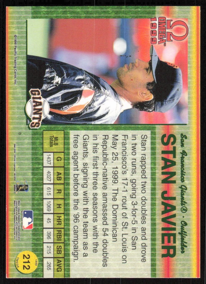 1999 Pacific Omega #212 Stan Javier - FREE SHIPPING | eBay