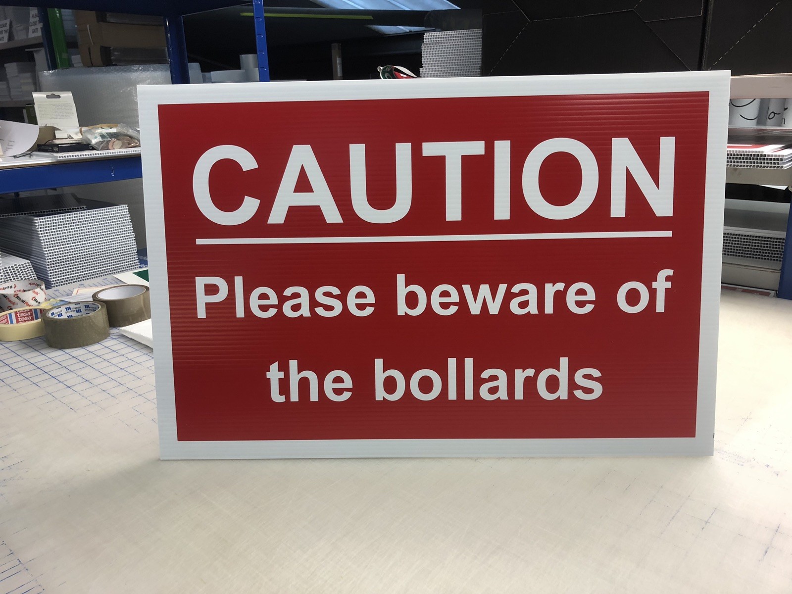 Caution Please Beware Of The Bollards Correx Safety Sign 600mm x 400mm ...