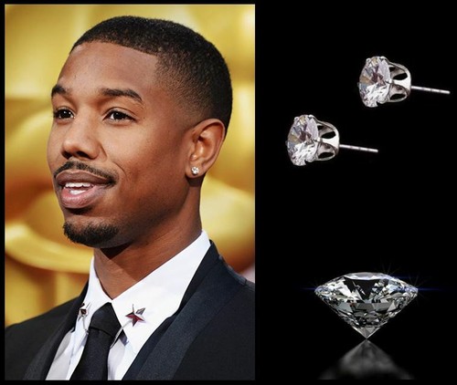 Men's/Boy's: Michael B. Jordan 18ct White Gold Plated 8mm Zirconia Stud ...