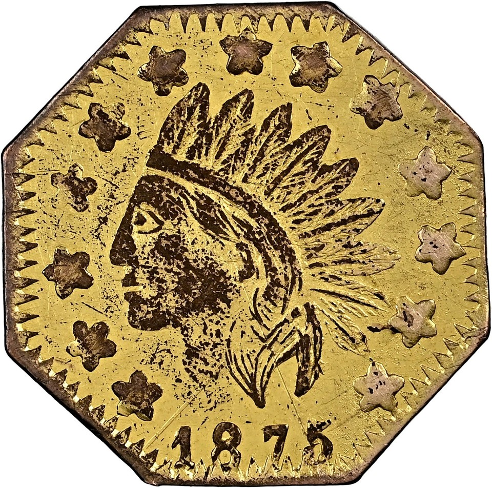 1875 CALIFORNIA GOLD TOKEN INDIAN WREATH #7 OCTAGONAL NGC AU DETAILS ...