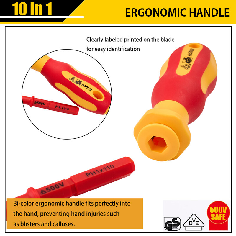10-in-1 Electrician Insulated Screwdriver Set Magnetic Tip Slotted ...