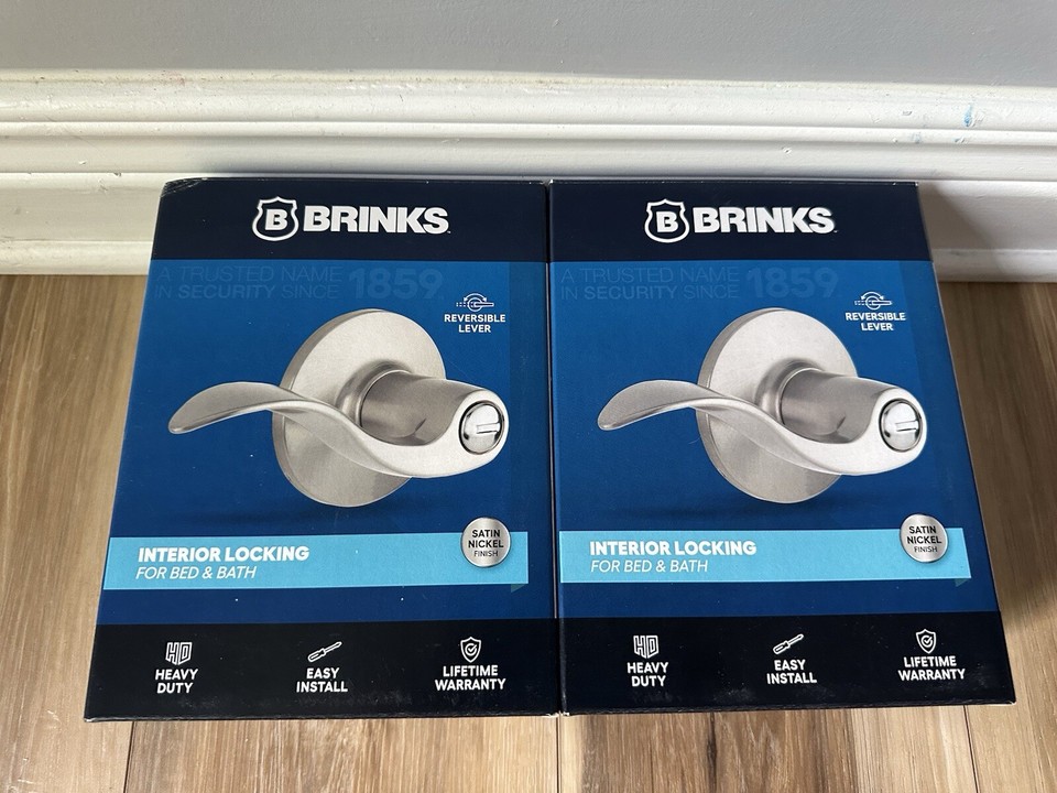 Lot of 2: Brinks Interior Locking Door Handle Doorknob Wave Lever Satin ...