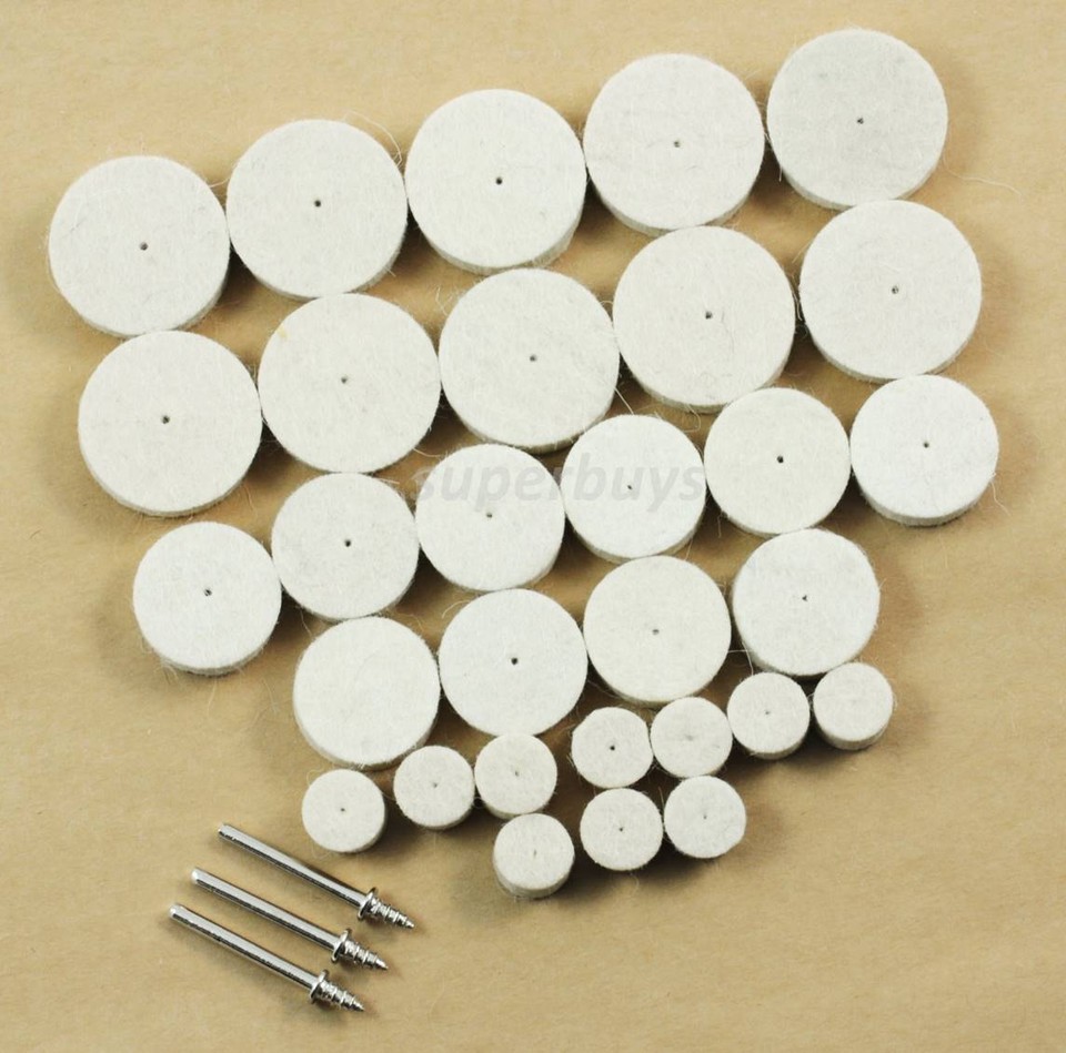 33pc Wool Felt Wheel Polishing Buffing Mandrel Spindle Shank Rotary Bit ...