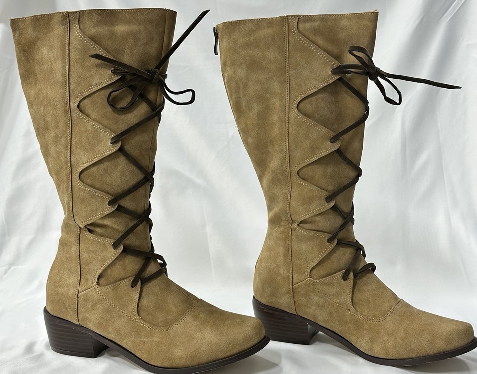 Avanti Size 8 Camel Colored Tall Suede Lace-Up Boot Western Festival ...