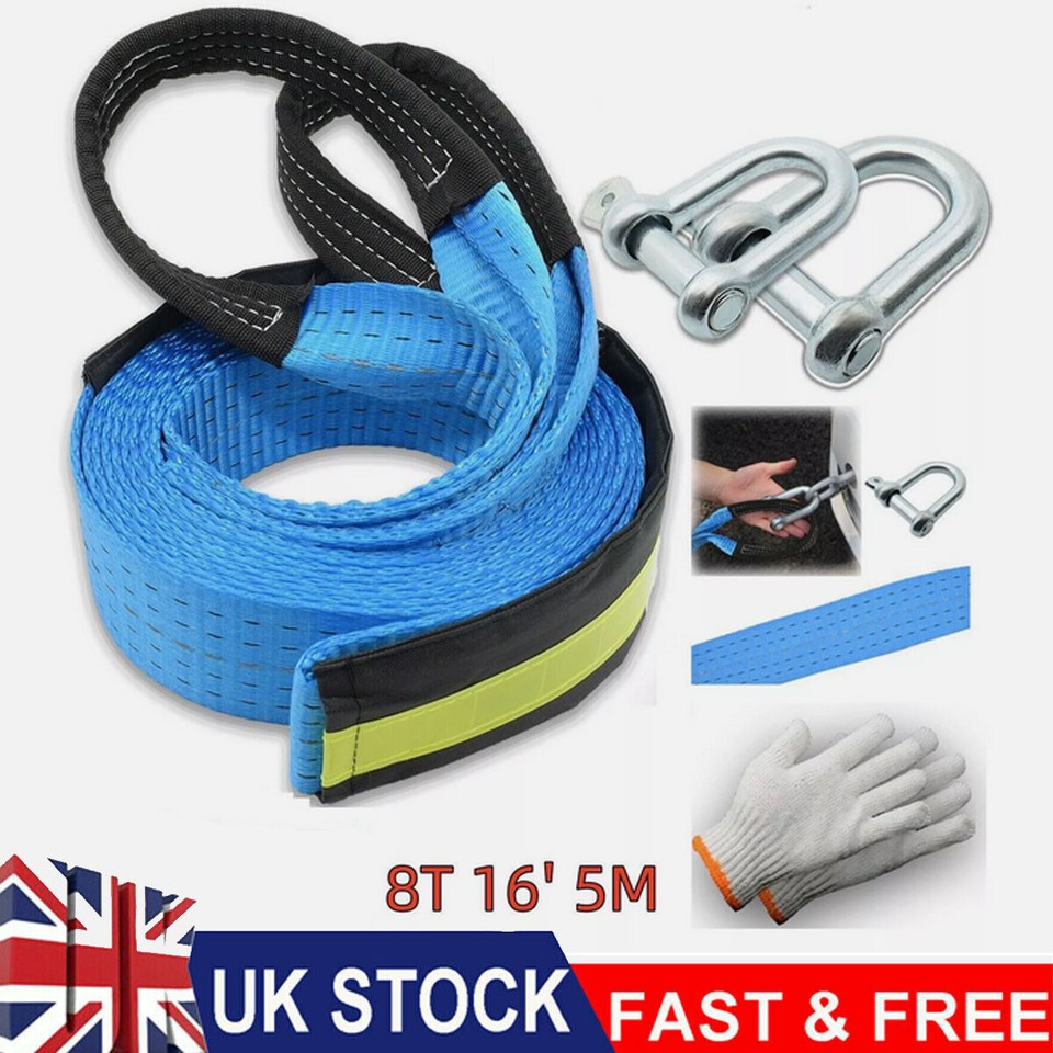 8T 5M Tow Rope Heavy Duty Towing Pull Strap Road Recovery Chain Hooks ...