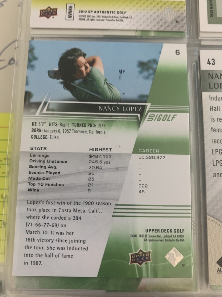 Nancy Lopez Upper Deck golf trading card. 48 career wins. LPGA HOF | eBay