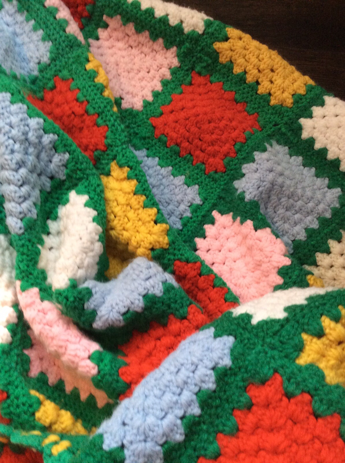 Vintage Handmade Granny Square Quilt Mid Century Modern Boho Bright ...