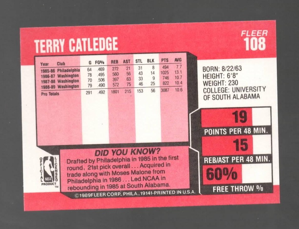 1989-90 Fleer Terry Catledge Orlando Magic #108 Near Mint or Better | eBay