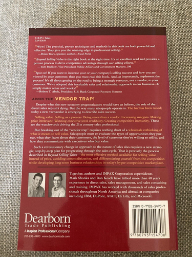 Beyond Selling Value by Dan Kosch and Mark Shonka (2002, Trade ...