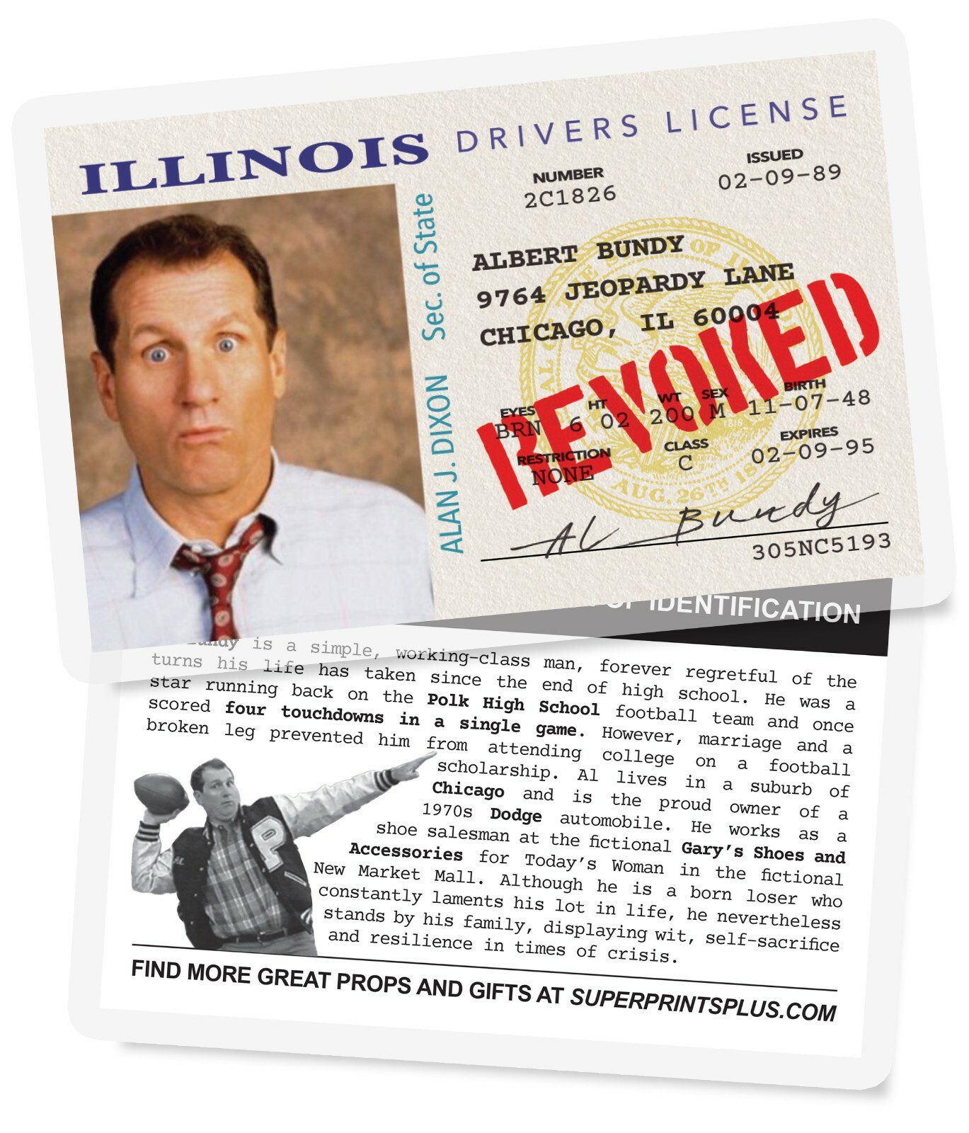 AL BUNDY Drivers License (Revoked) ID Card & Polk High All-Star ...