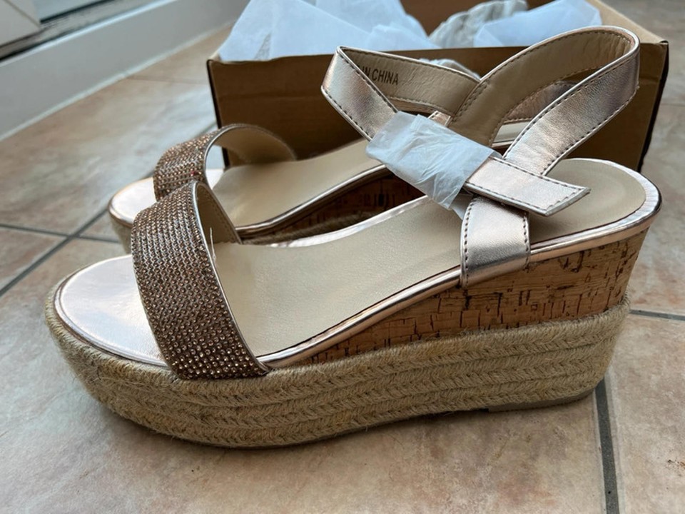 Oasis Diamante Espadrille Wedge Sandals Copper Size UK 6 / EU 39 Boxed ...