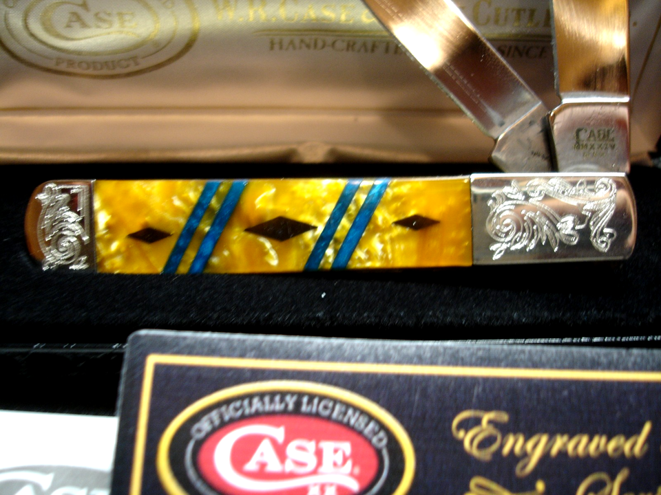 CASE XX USA RAZOR SCROLLED DIAMOND ENGRAVED BUTTER RUM/BLUE/BLACK 1/500 ...