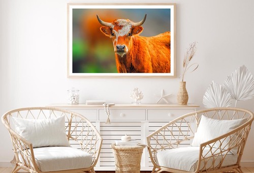 Cow With Horns Print Premium Poster High Quality choose sizes | eBay ...