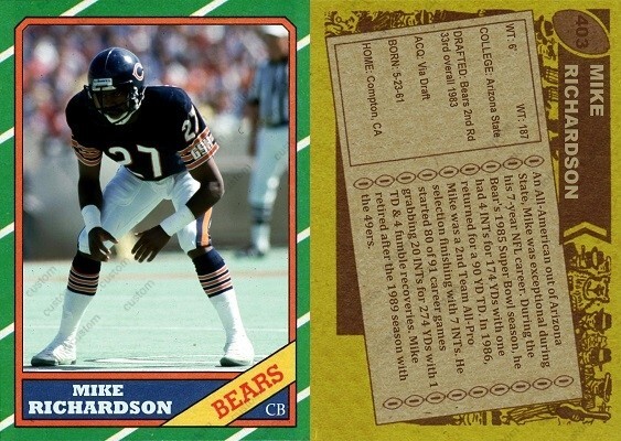 Mike Richardson Chicago Bears 1986 Custom Card | eBay