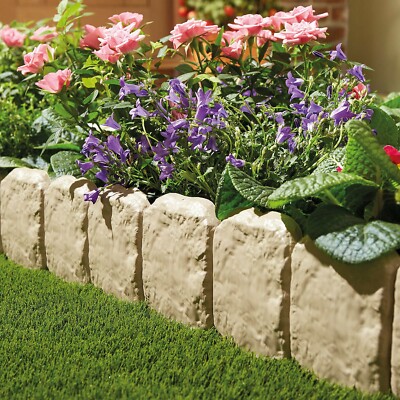 Pack of 10 Cotswold Stone Cobbled Stone-Effect Garden Lawn Border ...