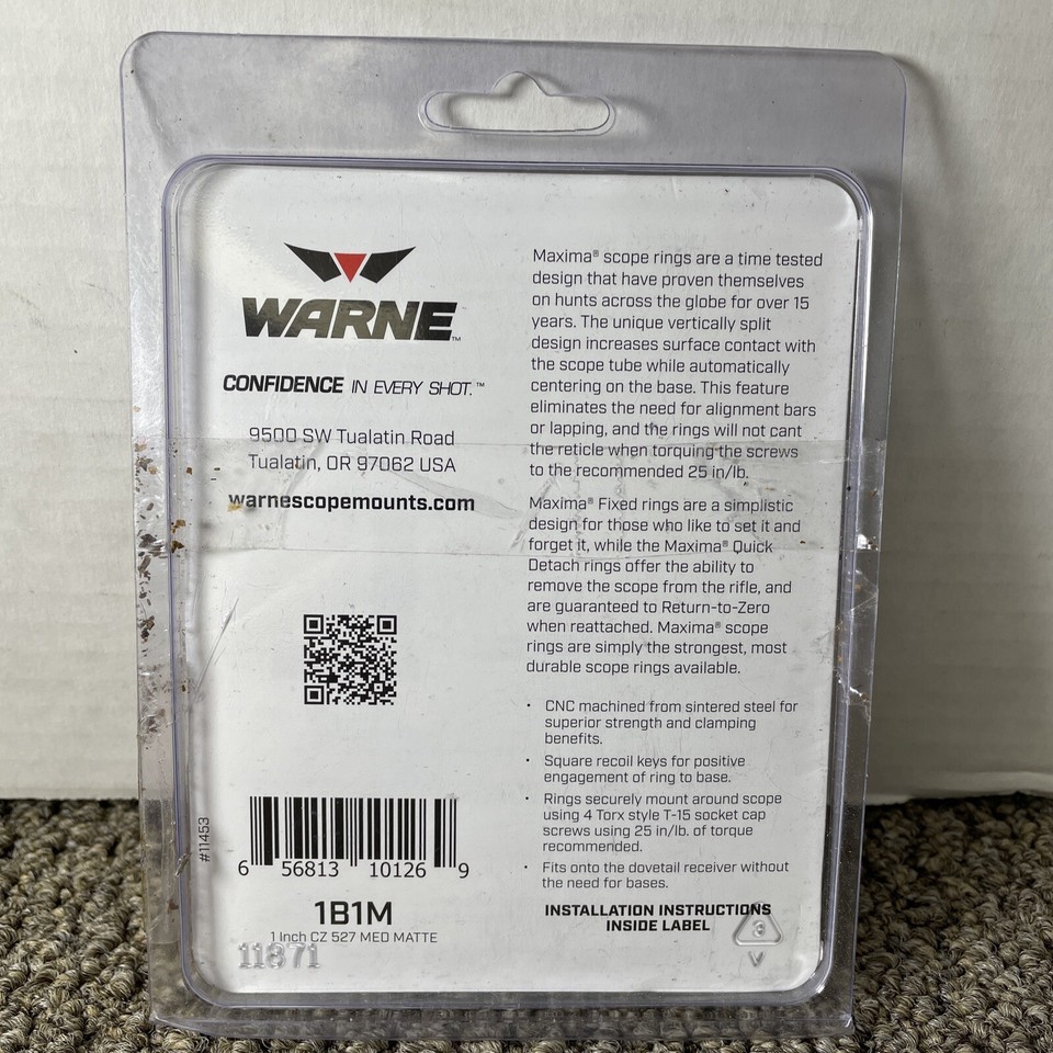 Warne Maxima Vertical PA Scope Rings CZ 527 Matte Black 1" Medium ...