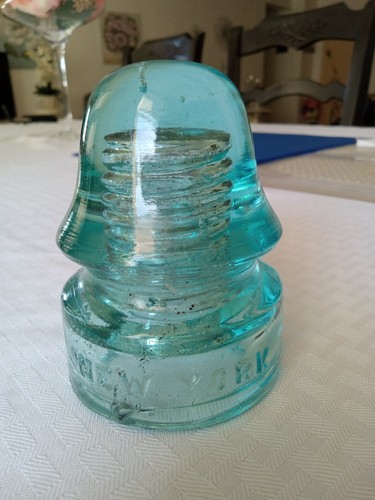 Brookfield Vintage Glass Railroad Insulator Aqua Blue | eBay