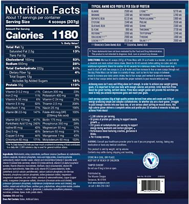 Prime Mass - High Protein Weight Gainer Powder - Vanilla (12 lbs./17 ...