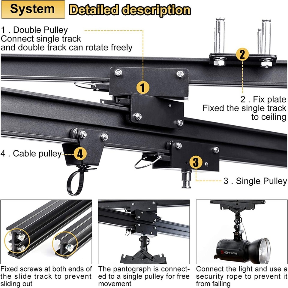 98" x 98" Pantograph Studio Ceiling Rail System Studio Lighting Rail ...