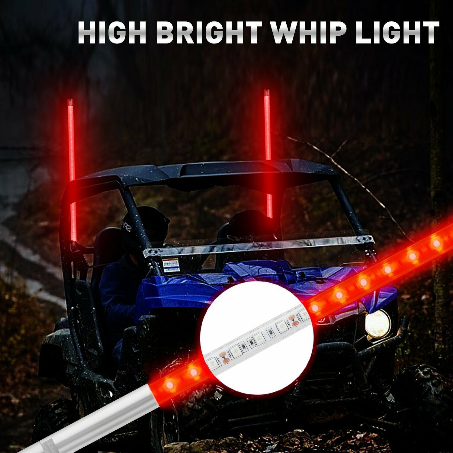 Pair 3FT LED Whip Light Red Lighted Antenna w/Flag for ATV UTV Polaris ...