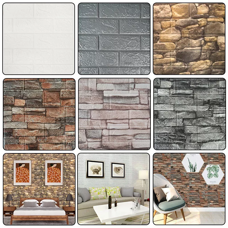 40Pcs Self Adhesive 3D Tile Foam Stick Wall Sticker Brick Wall Sticky ...