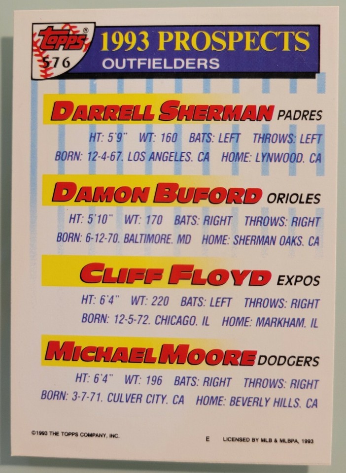 1993 Topps Gold CLIFF FLOYD Rookie RC Card #576 Expos | eBay