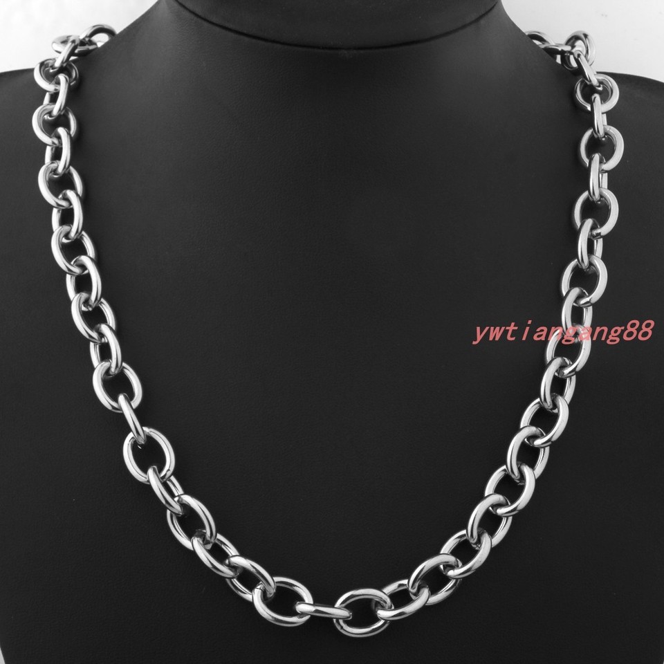 7"-40" Heavy 9/11/13/15mm Mens Stainless Steel Silver Big O Link Chain ...