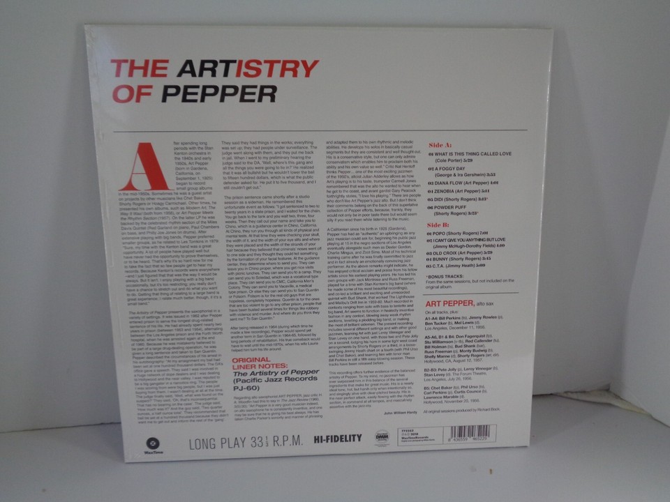 ART PEPPER Artistry Of (2018 re) Wax Time manne rogers M- LP ...