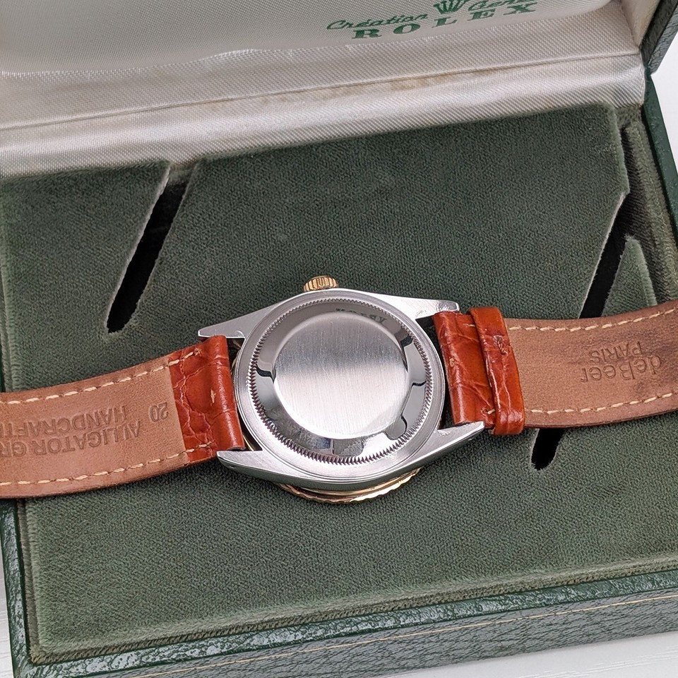 Rolex 16263 Datejust 36mm Turn-O-Graph Champagne Tapestry Dial Leather ...